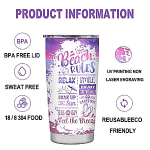 Rudicaxi Beach Tumbler Gifts for Women, Best Beach Themed Gift Ideas for Beach Lover, Beach Cup for Girls Friends Sister Daughter, Life is the Better at the Beach 20oz Stainless Steel Tumbler