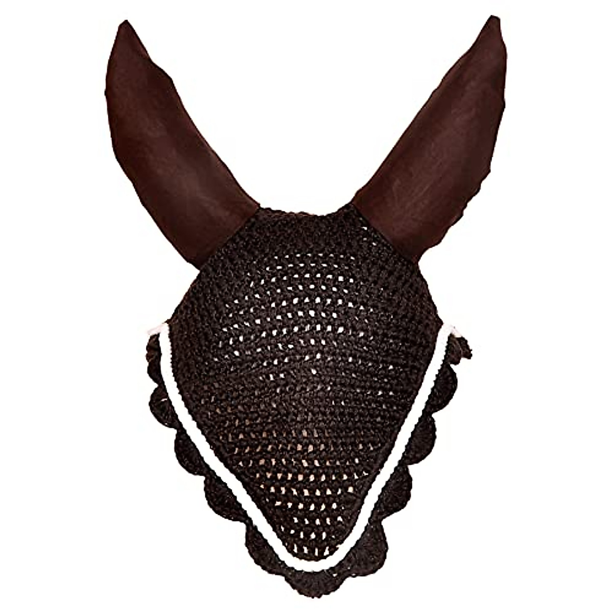 Generic Star Trading Company Horse Soft Crochet Breathable Cotton Ear Net Hood Ear Protector Bonnet Equestrian with Piping Cotton Brown Horse Flyveil (Size: Full)