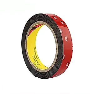 Double Sided Tape, Heavy Duty Mounting Tape, Waterproof Very High Bond Foam Tape, for Indoor Outdoor Car LED Strip Lights, and Home Office Decor （Black，1/2 in x 15.6ft）， Made of 3M Tape