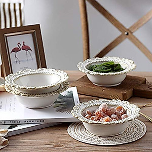 Stylish Dinner Plates,Ceramics Dinnerware Set, Cereal Bowl Soup Plate and Steak Plate Set of 24 | French Vintage Embossed Palace Style Porcelain Dinner Sets for Wedding Gift