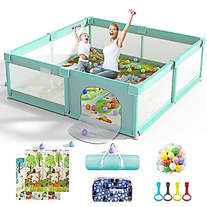 LUTIKIANG Baby Playpen, 79" X 71" Extra Large Playpen for Babies and Toddlers with Gates, Baby Play Yards, Baby Fence Play Area, Safety Indoor Baby Play Area with Ocean Balls (Grey)