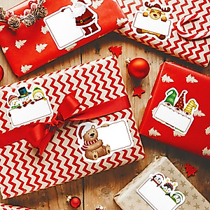120pcs Christmas Gift Tags Stickers Adhesive Blank Gift Labels Name Tag Stickers for Presents Wrap Cute Santa Penguin Snowman Elk Gnome Design