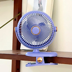 500mAh Portable Rechargeable Clip on Fan, 5 inch Battery Operated Fan, 3 Speeds Personal Fan, 360 Rotation Small Desk & Clip Fan, Ideal for Outdoor Camping Golf Cart Treadmill Home Office, Purple