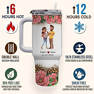 Personalized 40oz Tumbler with Handle – Valentine's puzzle-Custom Couple Gift for Anniversary Wedding Gift, Birthday, Mother's Day, Valentine’s Day zO0KLJ
