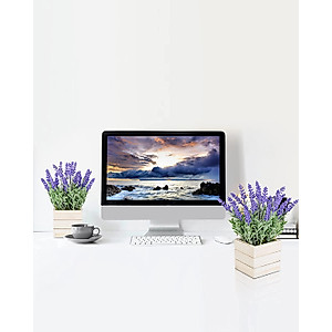 DDHS Artificial Lavender Flowers Potted Plant 2 Packs Spring Fake Plants for Farmhouse Home Kitchen Bedroom Decor Indoor Outdoor Wedding Garden Office Patio Decoration