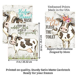 Silly Goose Gifts Heifer Please! Wash Your Hands - Fun Bathroom Rustic Farmhouse Decor Cow Wall Art Prints Wood Country Style Watercolor Design