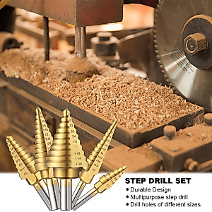 YENJO 6 Pcs HSS Step Drill Bits Set & Automatic Center Punch, Titanium-Plated High Speed Steel Drill Bits Set with Aluminum Case, Multiple Hole Stepped Up Bits Kit for Plastic, Wood, Metal