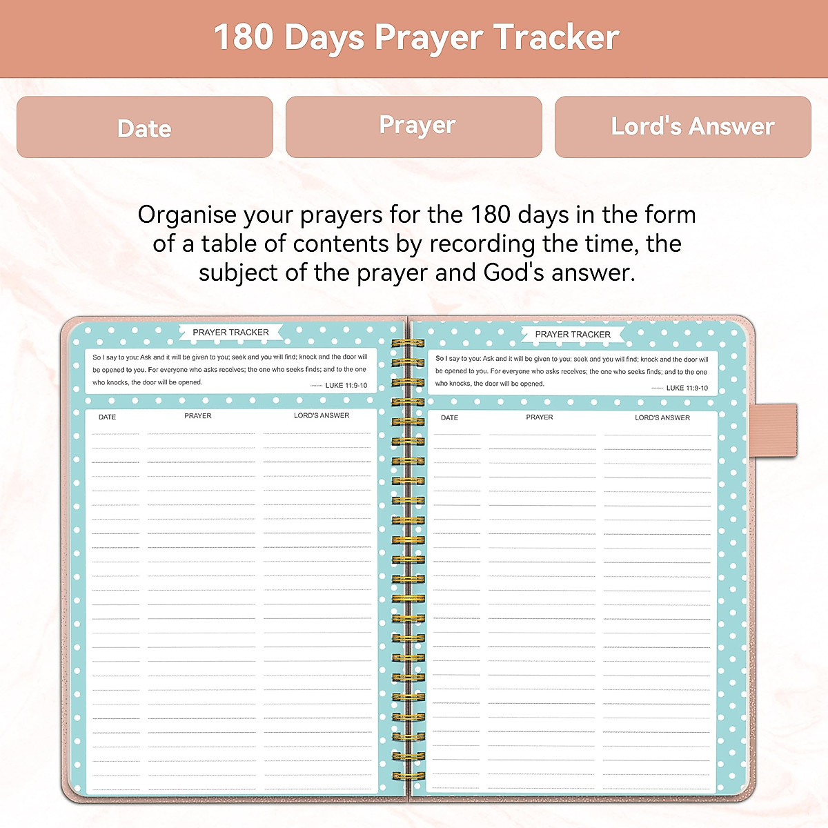 Regolden-Book Prayer Journal for Women, Daily Bible Journal, Devotional Journal, Verse Inspirational Writing Spiral Notebook for Christian Gifts, Lasts 6 Months (8.5x5.5”), Rose Gold