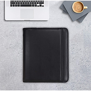 Samsill Professional 1-Inch Zipper Binder Padfolio with iPad Pocket, Interview Document Organizer, Includes Refillable 8.5 x 11 Inch Writing Pad and Pen Loop, Black