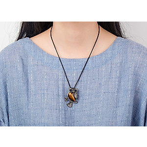 Softones Owl Necklace Healing Crystals Necklace for Women Men Reiki Spiritual Energy Gemstone Necklace Lava Owl Bracelet Set Gifts for Women with Gift Box