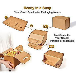 Happyhiram 10-Pack Large Gable Boxes Brown - 9x6x6 Inch Sturdy Kraft Paper Containers for Gifts, Box Lunches, Cookies, and Birthday Wedding, Welcome Boxes Easy to Assemble with Handles