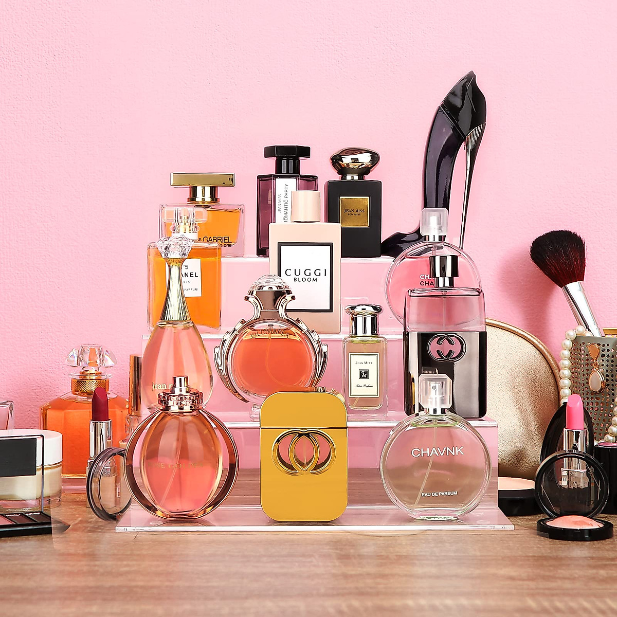 YIDITTHOPE 12 Inch Acrylic Shelf in 3 Pack, 4 Tier Perfume and Cologne Organizer, Funko POP Shelves Tiered Riser Display Stand, Acrylic Display for Decoration