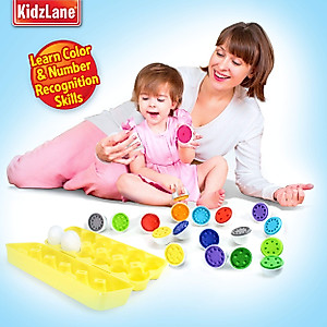 Kidzlane Toddler Toy - 12 Matching Eggs Set - Interactive Egg Matching Toy for Toddlers - Educational Game - Color and Number Recognition - Safe, Durable Eggs That Crack Open for Preschool Play