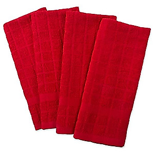 DII Basic Terry Collection Windowpane Dishtowel Set, 16x26, Red Solid, 4 Piece