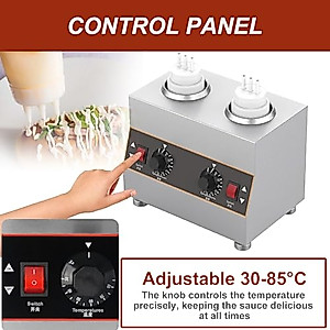 Commercial Stainless Steel Sauce Warmer, Independent Control Panel,30-85°C Temperature Adjustable, for Caramel/Curry/Butter Sauces,2Grid-110V