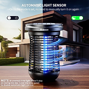 Solar Bug Zapper Outdoor, 2 in 1 Mosquito Zapper with LED Light, Rechargeable Cordless Fly Zapper with 2500mAh Battery, Auto On/Off Light Control, Electric Fly Traps for Patio,Backyard,Garden