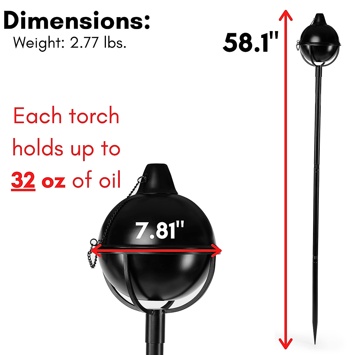 BIRDROCK HOME Outdoor Torches - Durable Construction, Modern Design, Weather Resistant, Citronella Oil Compatible, Ideal for Backyards, Patios, Pathways - Bora Bora Black, 4 Pack