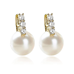 Pearl Earrings for Women 14K Gold Plated Hypoallergenic Pearl Earrings 5A Cubic Zirconia Dangle Earrings Elegant Jewelry (1-Gold)
