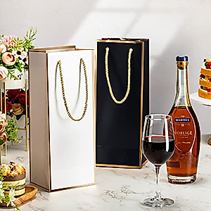24 Pcs Wine Gift Bags for Wine Bottles Elegant White and Black Wine Gift Bags with Metallic Gold Foil Print Kraft Wine Gift Bags with Attractive Gold Rope Handles for Wedding Bottle
