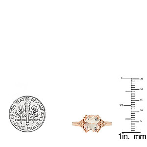 Dazzlingrock Collection 10K 8 MM Cushion Morganite & Round White Diamond Ladies Engagement Ring, Rose Gold, Size 7
