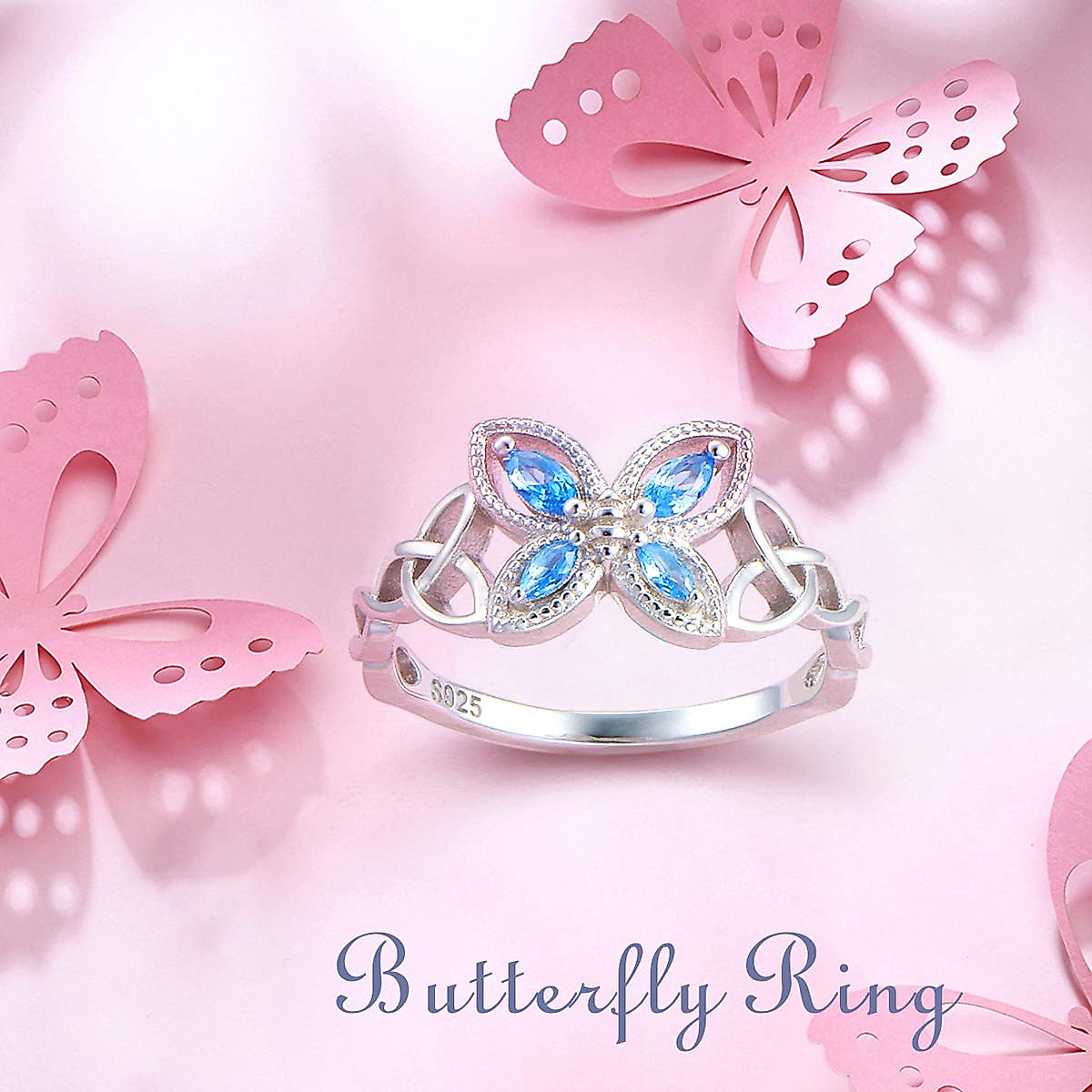 JZMSJF S925 Sterling Silver Fashion Dainty Celtic Knot Butterfly Ring Hypoallergenic Jewelry for Women Adults Size 7