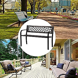 Qxznby Garden Bench Outdoor Bench Cast Iron Bench,Metal Outdoor Bench with Armrests,Outdoor Benches Clearance Sturdy Steel Frame Front Porch Bench for Park Yard Lawn Deck Entryway(Black)