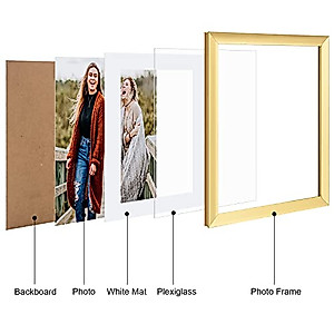 KSROECUD 11 x 14 Picture Frame Set of 2 with High Definition Plexiglass, 11x14 Picture Frame with mat for 8x10 for Wall Mounting, Gold