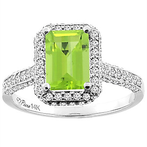Sabrina Silver 14K White Gold Natural Peridot Engagement Ring Octagon 8x6 mm, size 5