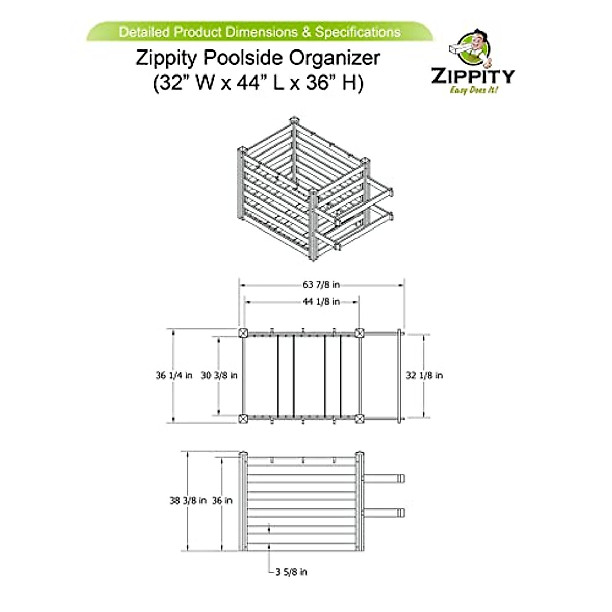 Zippity Outdoor Products ZP19061 36" W x 64" L x 38" H Zippity Poolside Deckbox Storage Organizer