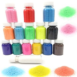 Guaishou Art Sand Arts Crafts Accessory 15 Colors Plastic Bottles（Total 72 oz. Decorative Wedding Colored Vase Glass Sand