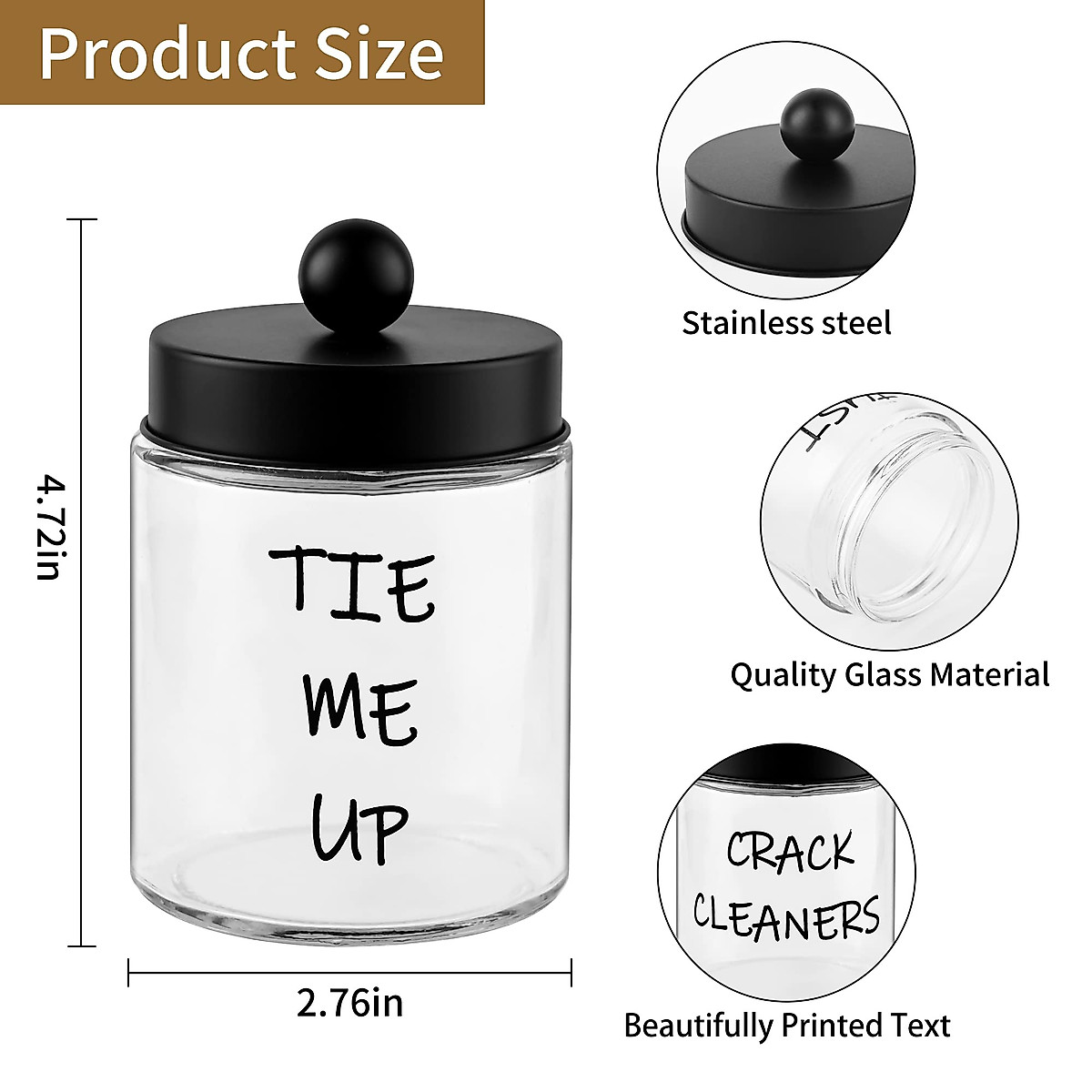 Glass Qtip Holder Dispenser, Transparent Apothecary Jars with Lid.Bathroom Vanity Countertop Organizer. Storage Container for Cotton Swabs, Balls, Cotton Pad, Floss & More - Set of 3 B