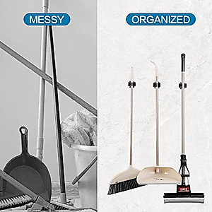JAMEND CLXP 12PCS Broom and Mop Holder, Heavy Duty Garden Tool Organizer Rack Rake and Shovel Handle, Stainless Steel Mop Hanger. Wall Mounted with Screws.Matte Black