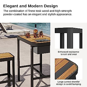 EAST OAK Signature 3-Piece Patio Furniture, Set, Outdoor Bar Set, Table and Chairs with Teak and Aluminum, Outdoor High Top Table and Chairs Set for Backyard and Pool, Dark Grey