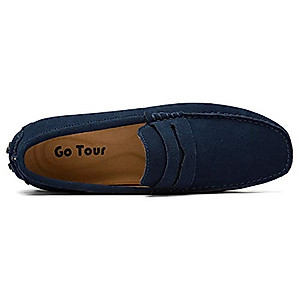 Go Tour Men's Penny Loafers Moccasin Driving Shoes Slip On Flats Boat Shoes Dark Blue 42