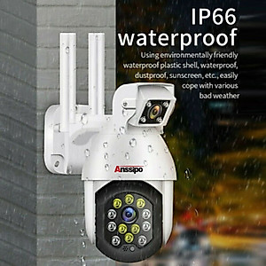 Anssipo Wireless Security Camera Outdoor, Dual Lens 360° 1080P HD WiFi PTZ Camera IP Surveillance Camera for Home with Two-Way Audio, Color Night Vision, Motion Detection