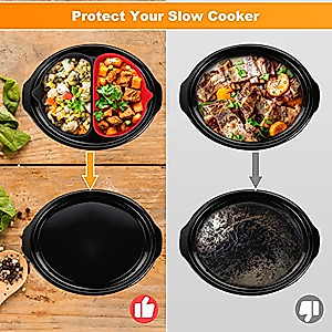 Slow Cooker Liners, Silicone Crock-Pot Liners Fit 6 QT Pot, Reusable/Leakproof/Silicone Divider Insert, Dishwasher Safe Liners for 6 Quart Oval Slow Cookers(Red+Black）