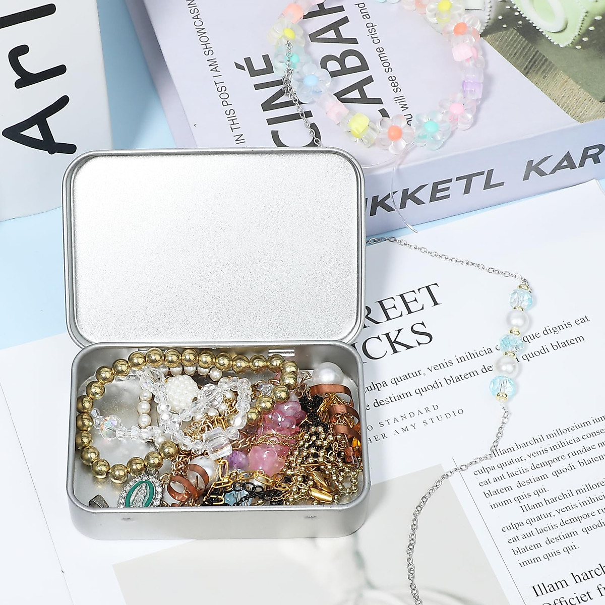 Tin Box with Lid, Small Metal Box Rectangular Hinged Lids Tin Empty Tins Box Containers Mini Cookie Tin Case Portable Metal Tins with Lids for Candies Soaps Earrings Jewelry Crafts Gifts, Silver