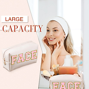 Sanwuta 9 Pcs Preppy Makeup Bag PU Leather Cosmetic Bag Makeup Pouch Plain Cosmetic Pouch Waterproof Toiletry Bags for Traveling Preppy Travel Purse Cosmetic Organizer(Ivory White)
