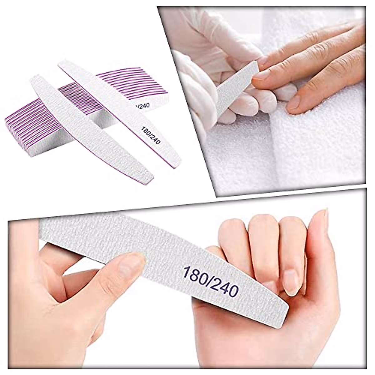 21 Pcs Professional Nail Files Set,16 Pcs Double Sided 180/240 Grits Long Lasting Polisher Washable Emery Boards for Acrylic & Natural Nails,Manicure Nail Styling Tool for Home and Salon Use