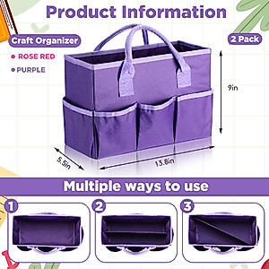 Tellingyou 2 Pcs Art Craft Tote Bag Teacher Craft Organizers and Storage Bag Desktop Craft Tote Art Supply Bag 600d Oxford Organizer Caddy with Multiple Pockets for Office(Purple, Rose Red)