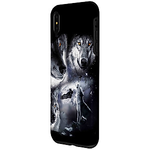 iPhone XS Max Space Wolves 3 Three Snow Wolf Howling At Moon Case