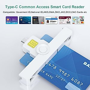 USB-C CAC Smart Card Reader,DOD Military Type-C Common Access Credit Card/ID/IC Bank/Health/Government ID/PIV CAC Chip Card with Windows, Mac OS for Android Phones, MacBook Pro-Mini & Fold