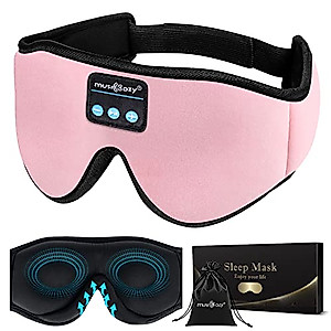 MUSICOZY Sleep Headphones Bluetooth 5.2 Headband Sleeping Headphones Eye Mask for Women Men, Wireless Music Mask Built-in Speakers Microphone Adjustable Strap for Side Sleeper Travel Office, Pack of 2