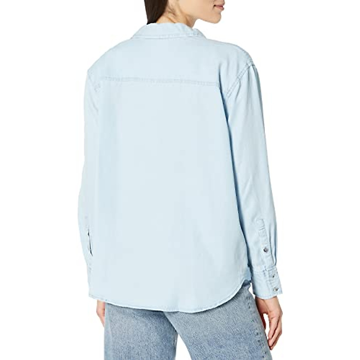 Calvin Klein Women's Split Hem Button Down Shirt with Roll Tab Sleeves, Chambray, X-Small