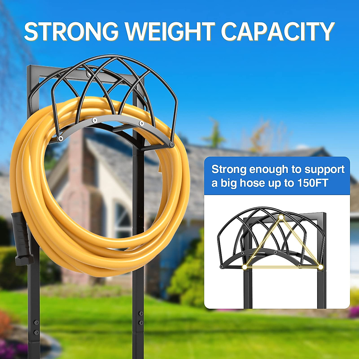 GREENER Garden Hose Holder GREENER Freestanding Heavy Duty Water Hose Holder Detachable Metal Hose Hanger Holds 150-feet Hose,Outdoor Hose Stands Hose Holder Storage Rack For Outside Yard Lawn, Black