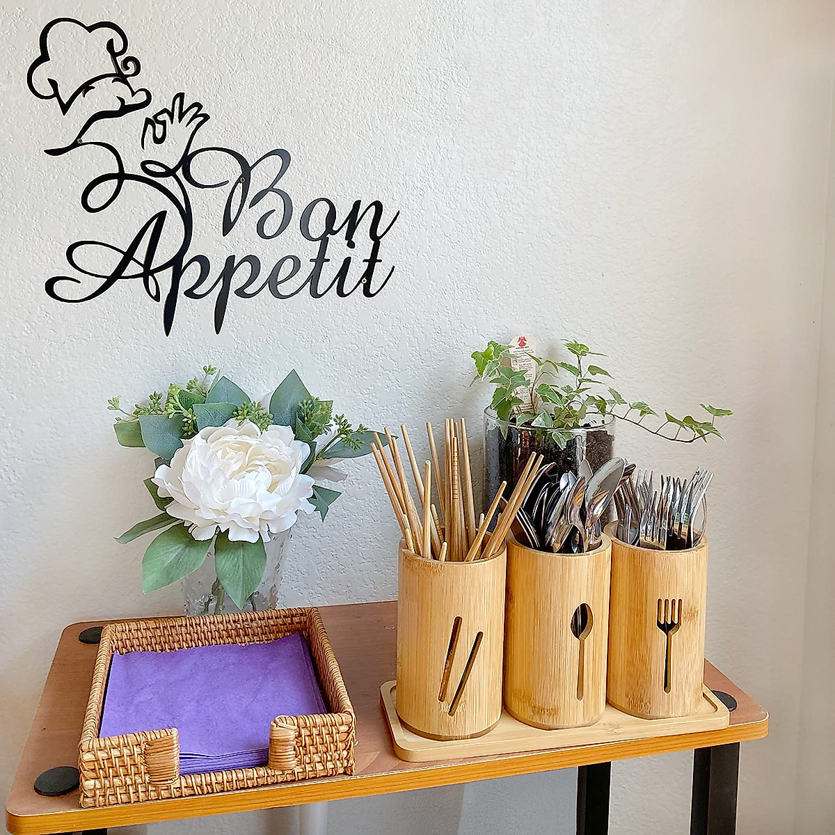 365Home Bamboo Silverware Organizer Flatware Utensil Caddy Bamboo Utensil Holder Wooden Cutlery Holder with Bamboo Tray for Kitchen Countertop Farmhouse (Forks, Chopsticks, Spoons)