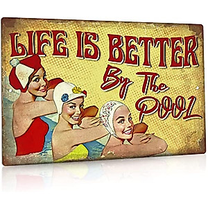 JONURMAFY Three Beauties Swim Metal Tin Signs Blfe Is Better Vintage Metal Poster Home Swimming Pool Bathroom Garden Yard Cafe Wall Decoration 12x16 Inches