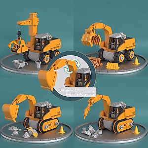 Kids Construction Toys Truck Set, Engineeering Vehicle Palyset, Crane Excavator Bulldozer Forklift, DIY Take Apart Toys with 4 Mini Cars for Age 3-8 Year Old Children, Christmas Birthday Gifts Boys