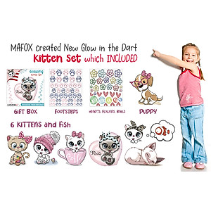 Glow in The Dark Cat Stickers with Dog and Fish, Wall Decals Sticker for Kids Bedding Room, Great for Birthday Gift Glowing Cat for Girls and Boys