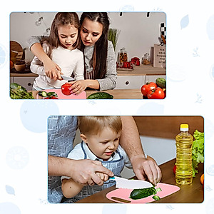 Montessori Kitchen Tools for Toddler, Kids Kitchen Knife Set Include Serrated Edges Plastic Toddler Knife,Kids Knives For Real Cooking With Cutting Board